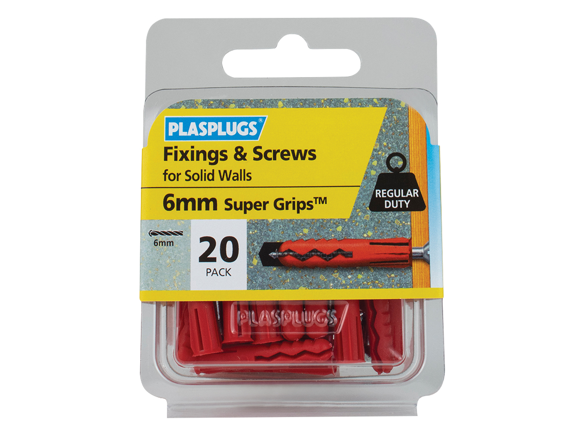 Solid Wall Super Grips™ Fixings Red & Screws Pack of 20 - Sterling ...